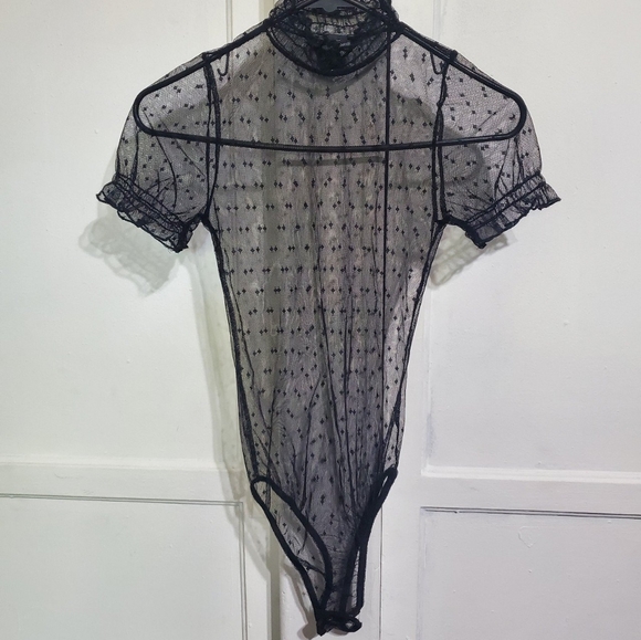 Tops | Black Mesh Polka Dot Bodysuit | Poshmark
